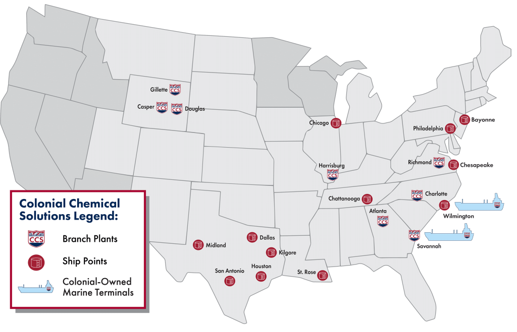Service Area - Operation Map - Colonial Chemical Solutions